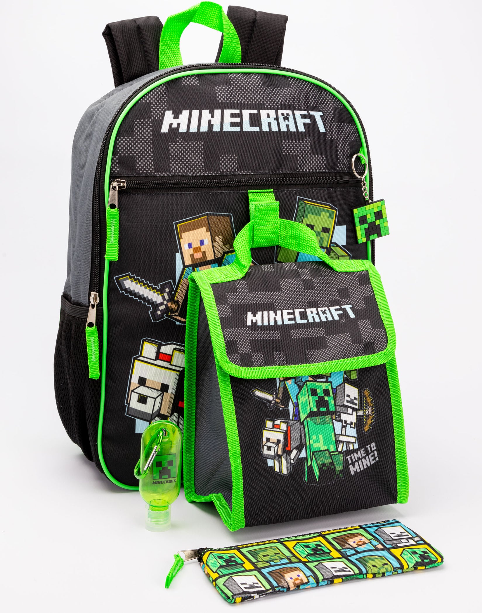 Minecraft Back Pack Set 4 Piece Printed Boys Black 4 Piece Backpack Se ...
