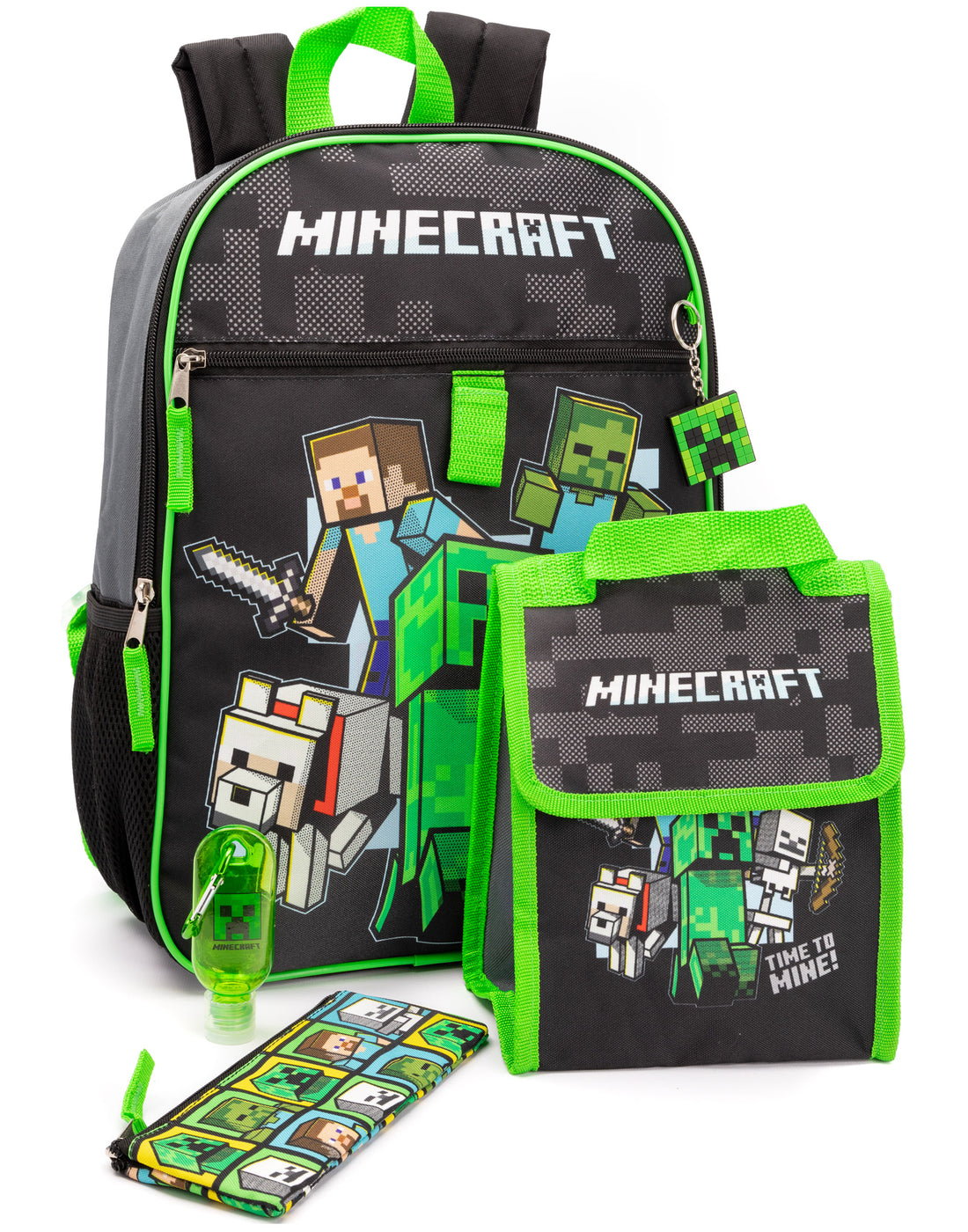 Minecraft Back Pack Set 4 Piece Printed Boys Black 4 Piece Backpack Se ...