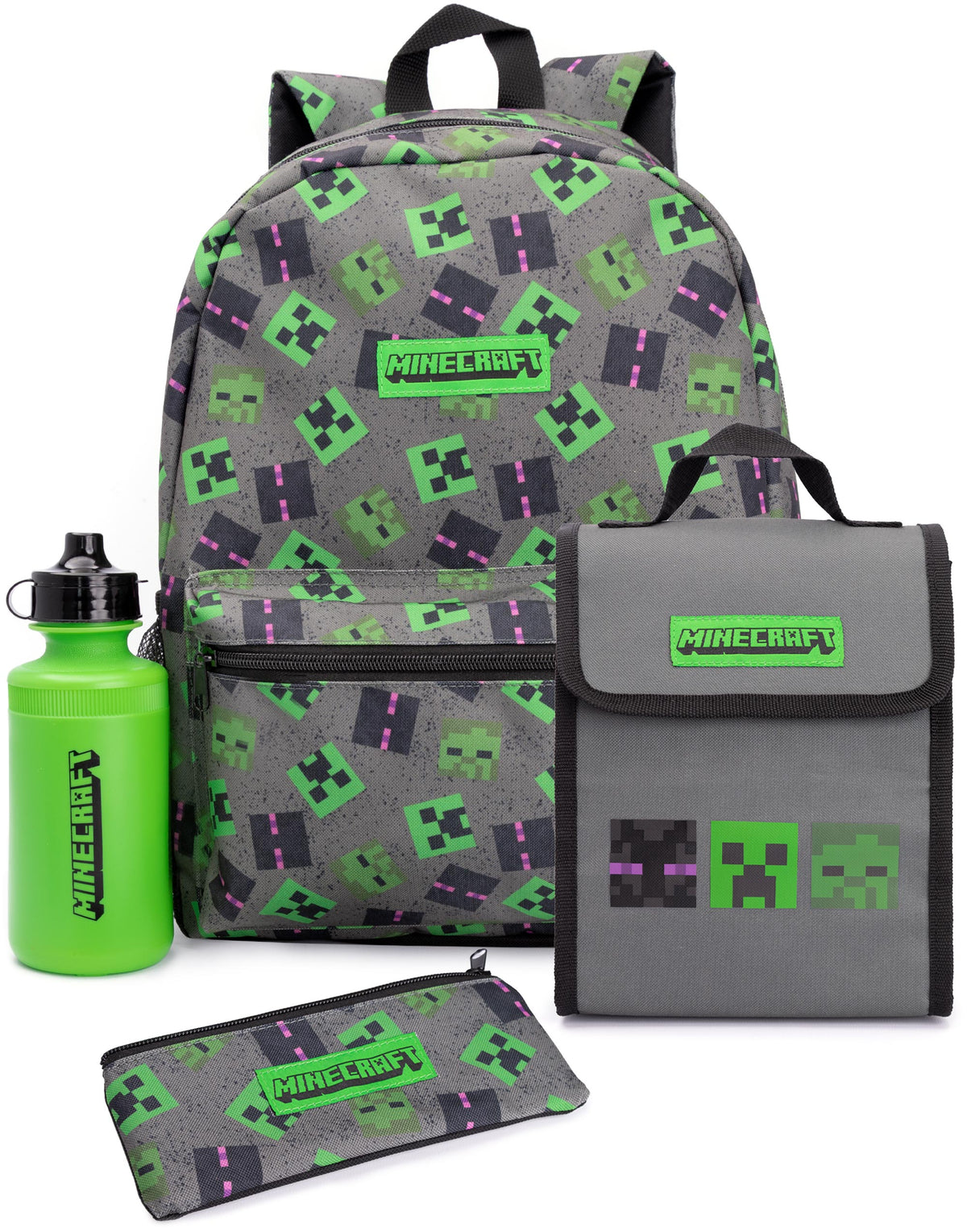 Minecraft Creeper Boys Grey 4 Piece Backpack Set — Vanilla Underground