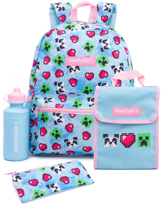 Minecraft Creeper Girls Blue 4 Piece Backpack Set — Vanilla Underground