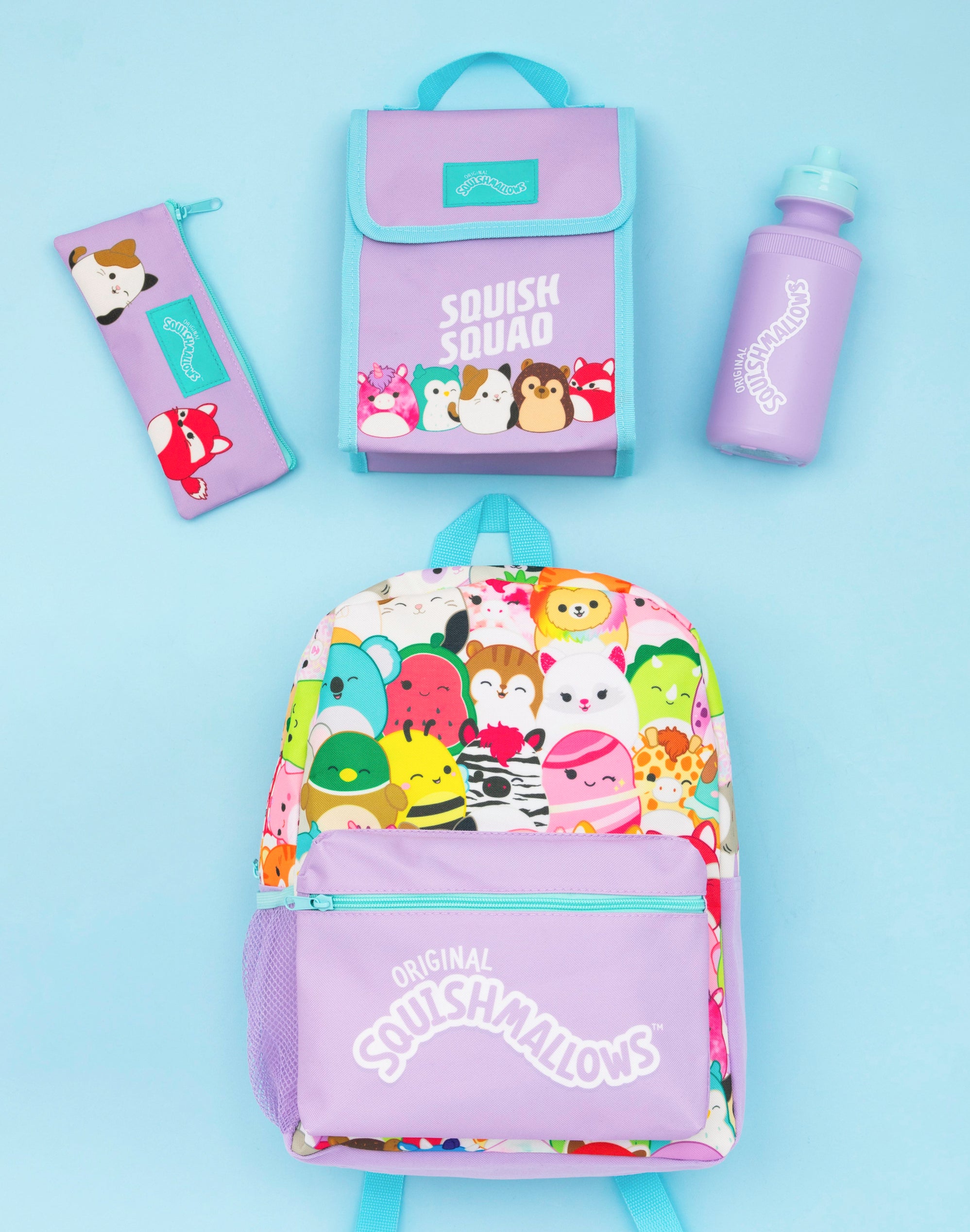 Squishmallows 4 Piece Kids Backpack Water Bottle Lunch Bag Pencil Case ...