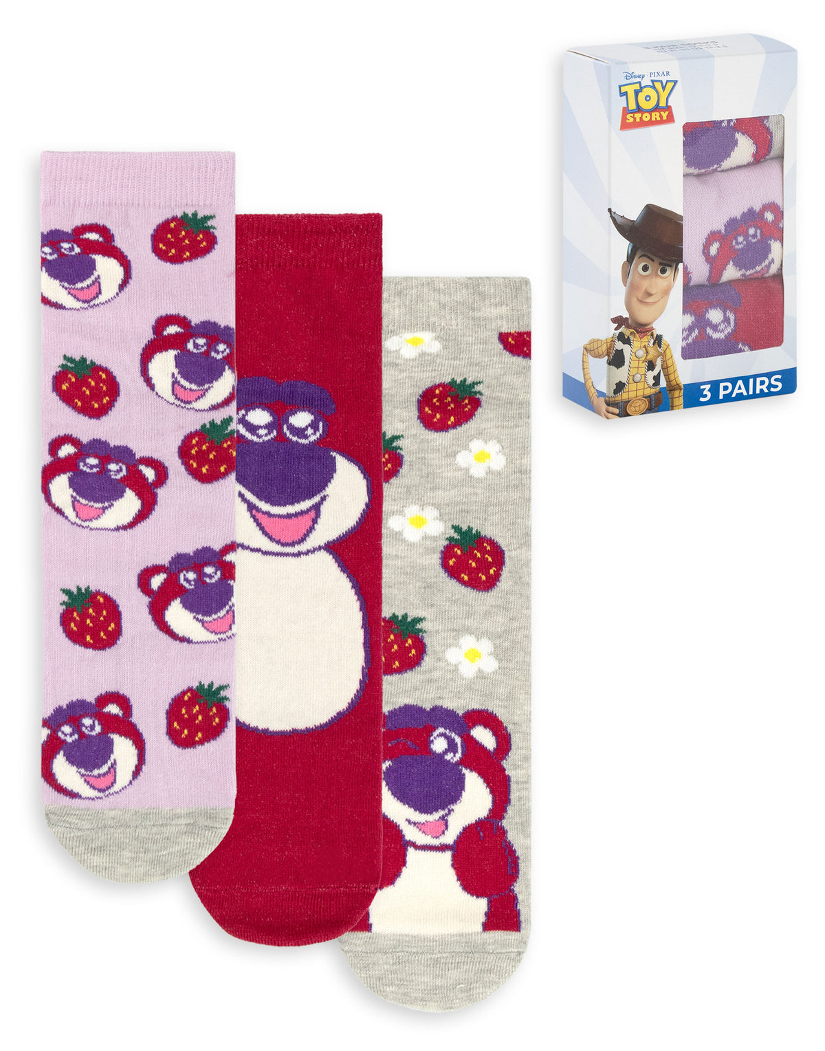 Disney Toy Story Lotso Womens Multicoloured Calf Socks Set of 3 ...