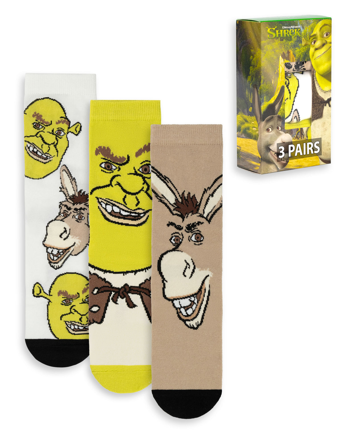 Shrek Multi Character Unisex Multicoloured Calf Socks Set of 3 ...