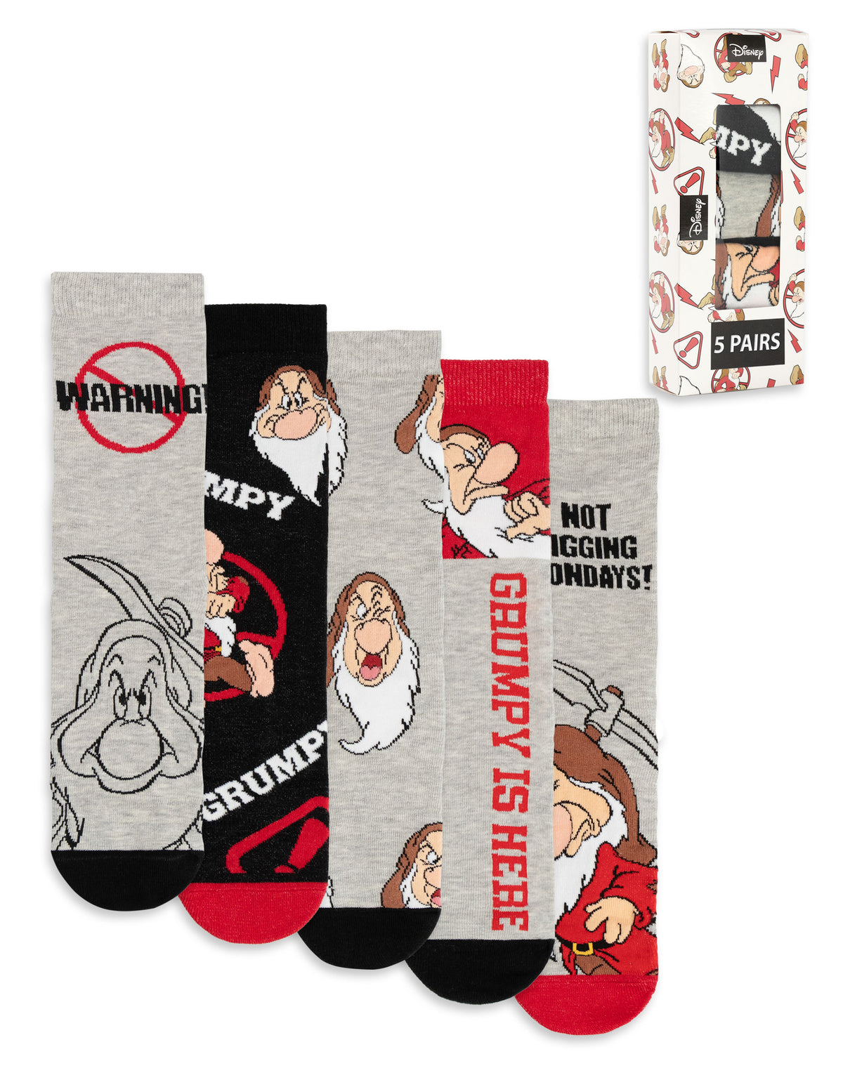 Disney Grumpy Mens Multicoloured Calf Socks Set of 5 — Vanilla Underground
