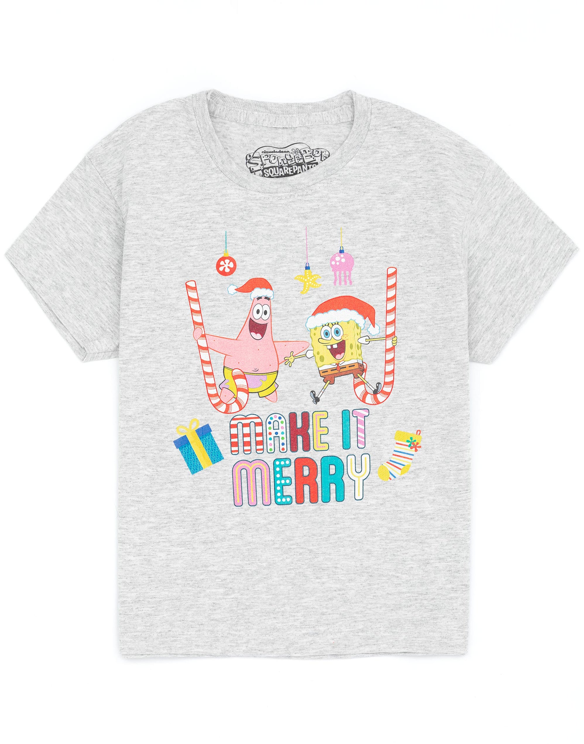 SpongeBob SquarePants Make it Merry Kids Grey Marl Short Sleeved T-Shi ...