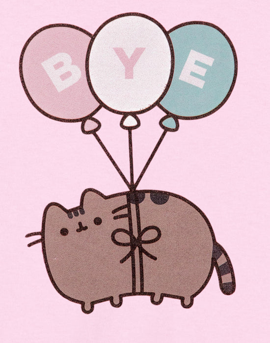 Pusheen Bye Balloons Girls Pink Short Sleeved T-Shirt — Vanilla Underground