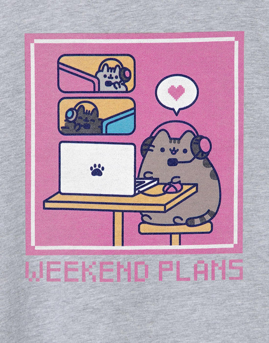 Pusheen Weekend Plans Girls Grey Marl T-Shirt — Vanilla Underground