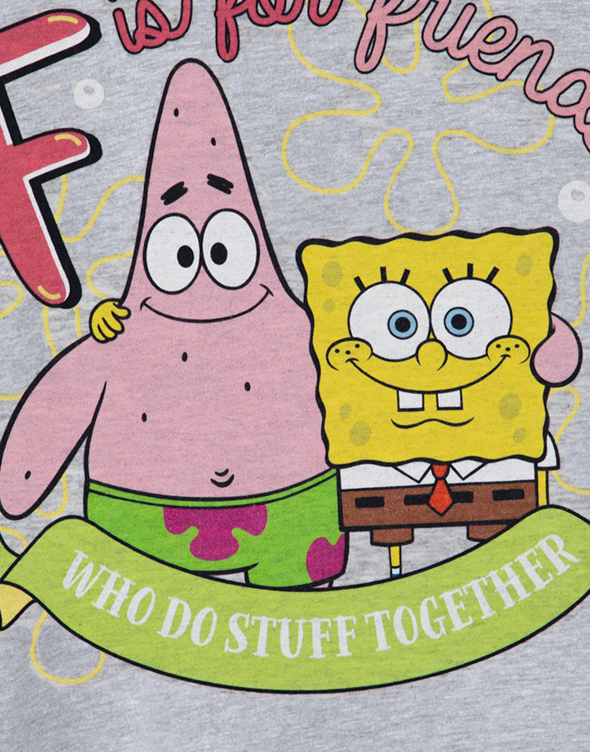 SpongeBob SquarePants F Is For Friends Girls Grey Marl Short Sleeved T ...