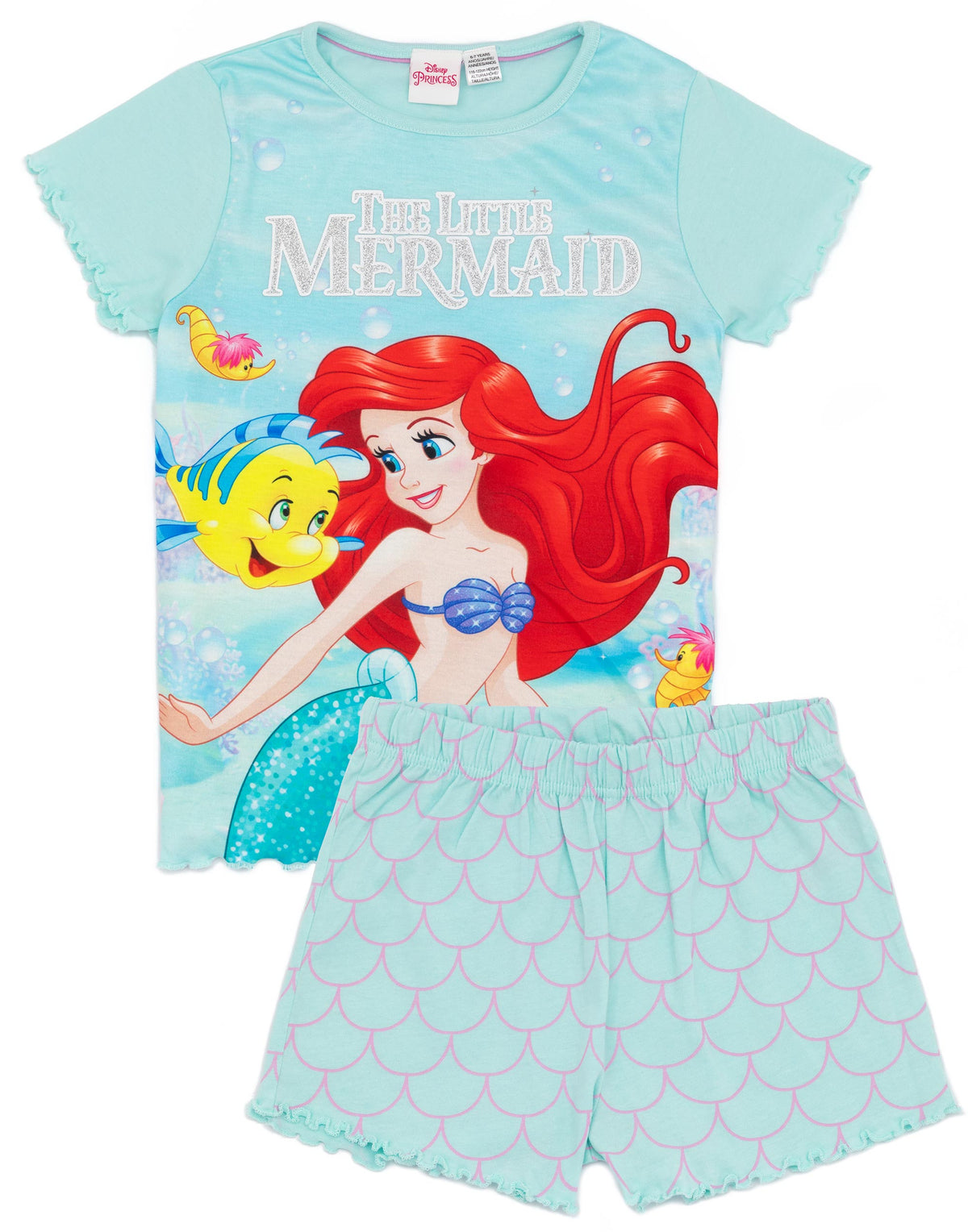 Disney The Little Mermaid Girls Blue Ariel T-Shirt and Shorts Pyjama S ...