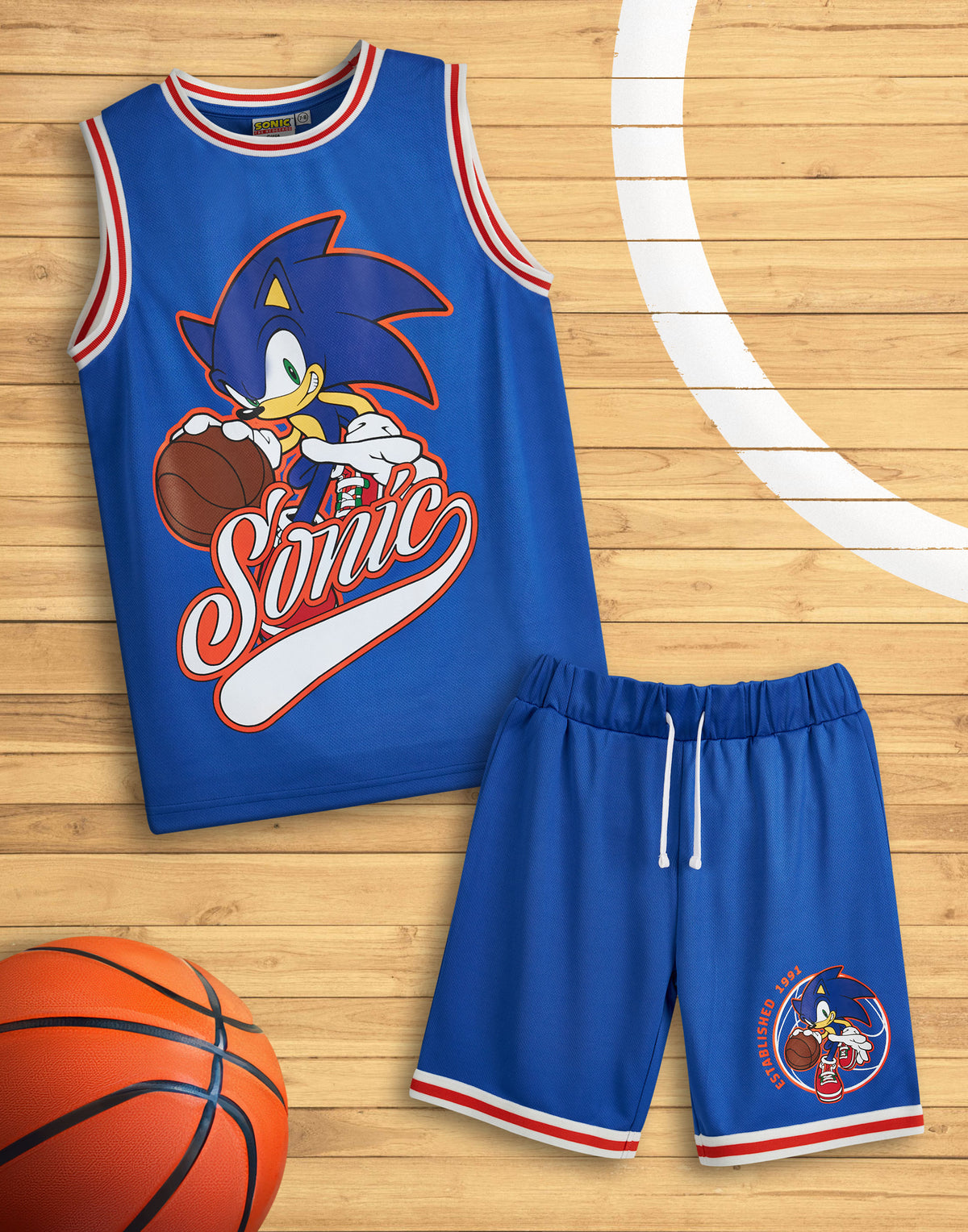 Sonic The Hedgehog Boys Basketball Jersey and Shorts Set — Vanilla ...