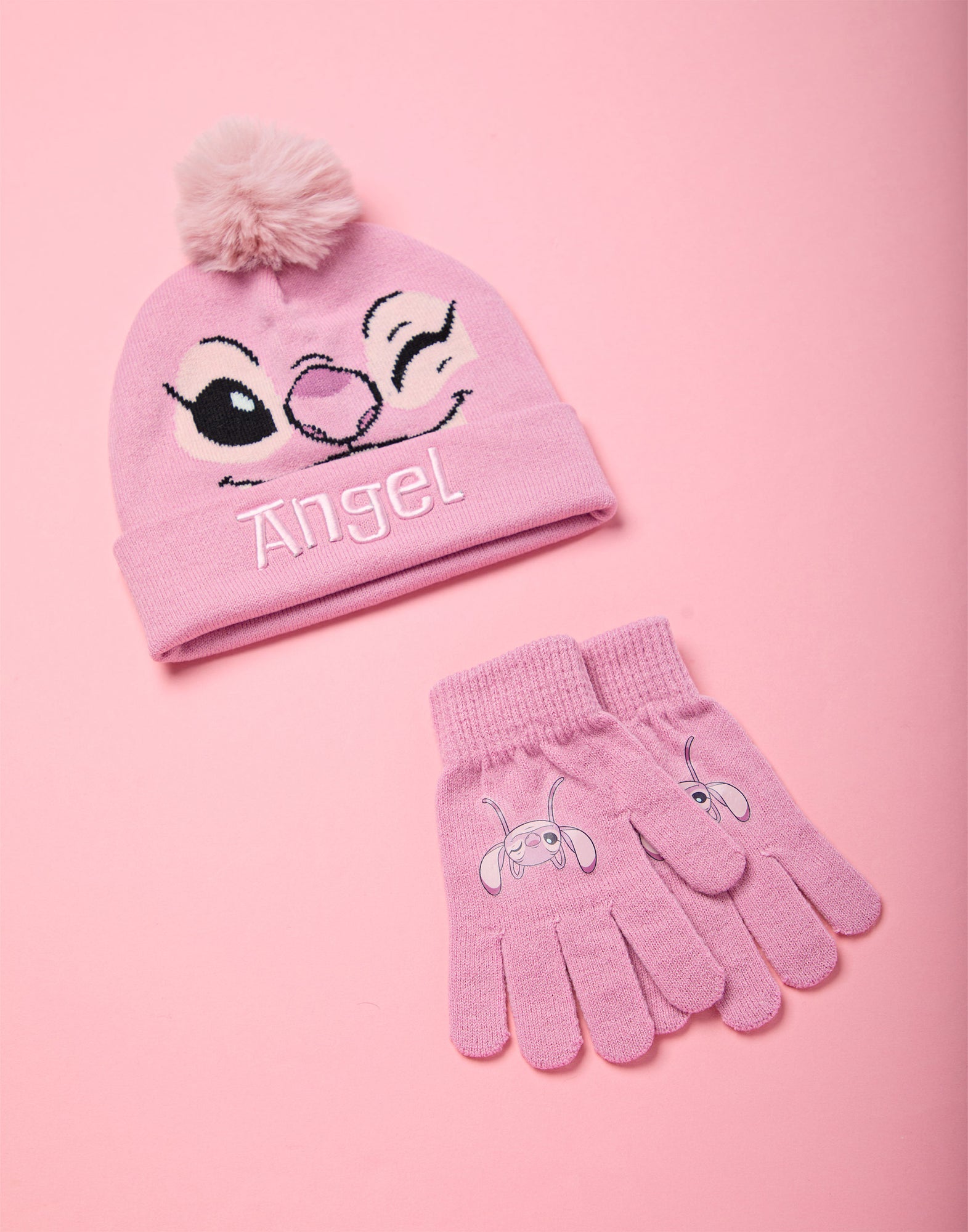 Disney Lilo & Stitch Girls Pink Beanie Hat & Gloves Set — Vanilla ...