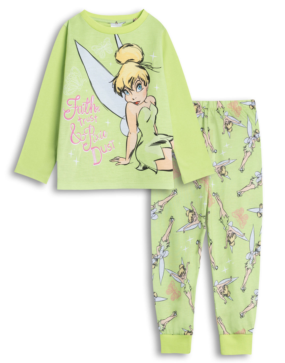Disney Tinkerbell Character Girls Green Long Sleeve Long Leg Pyjama Se ...