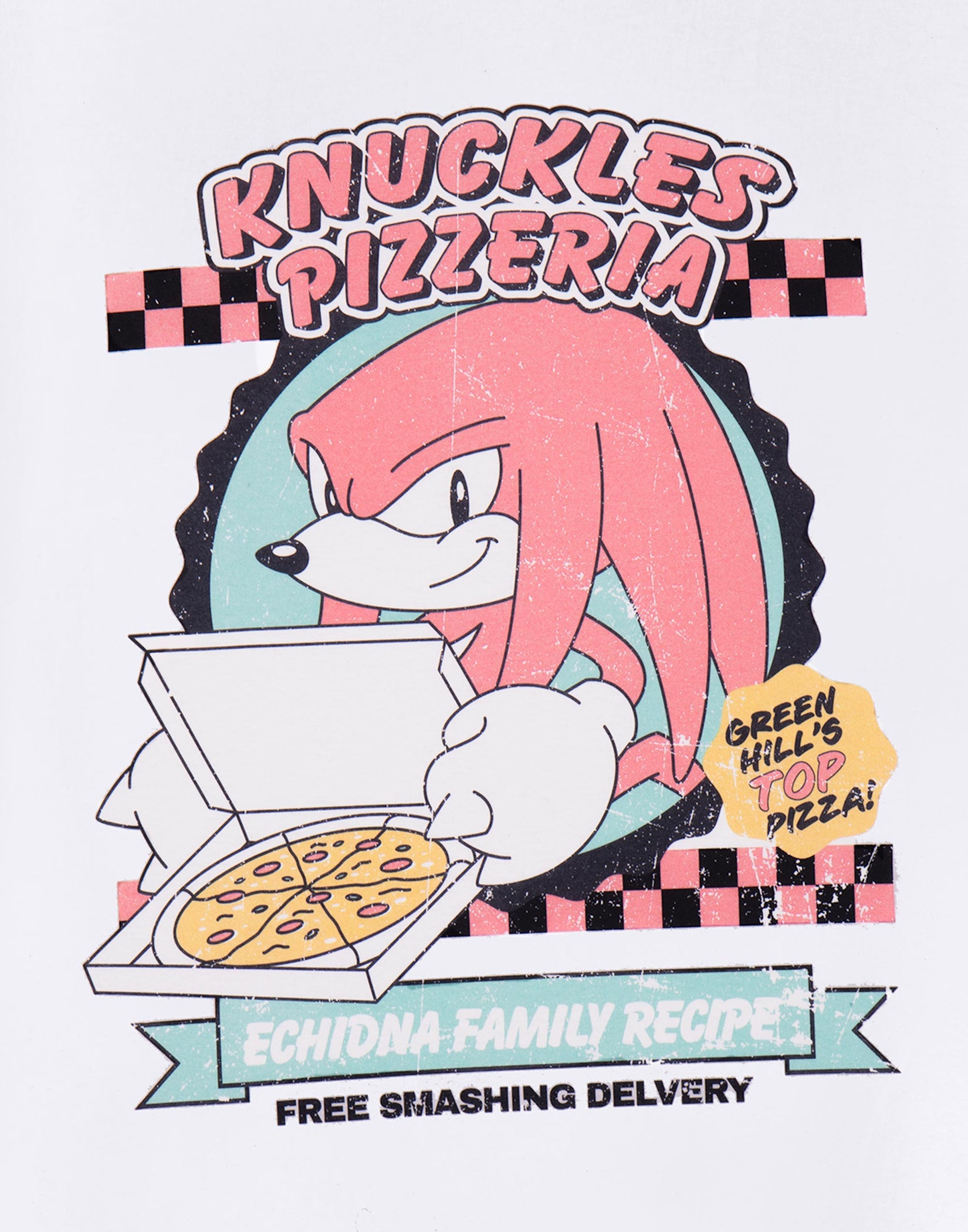 Sonic The Hedgehog Knuckles Pizza Mens White Short Sleeved T-Shirt ...