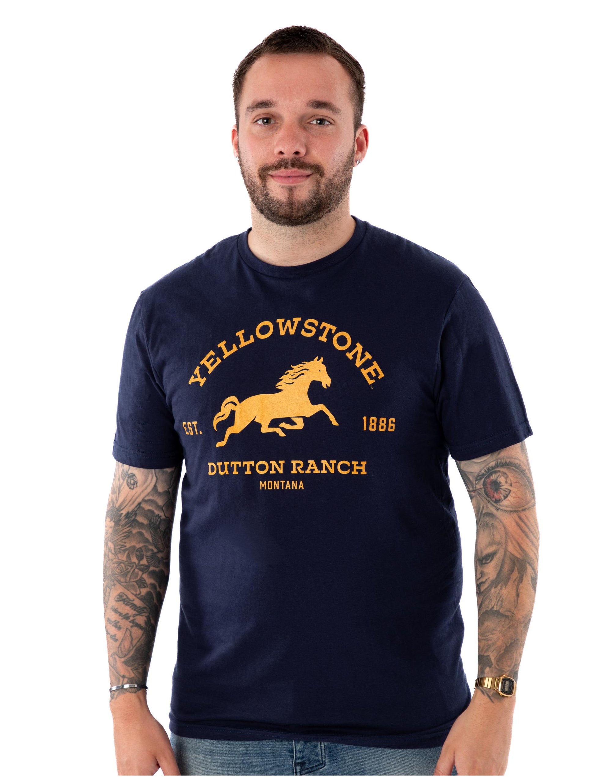 Yellowstone Dutton Ranch Logo Mens Navy Short Sleeved T-Shirt — Vanilla ...