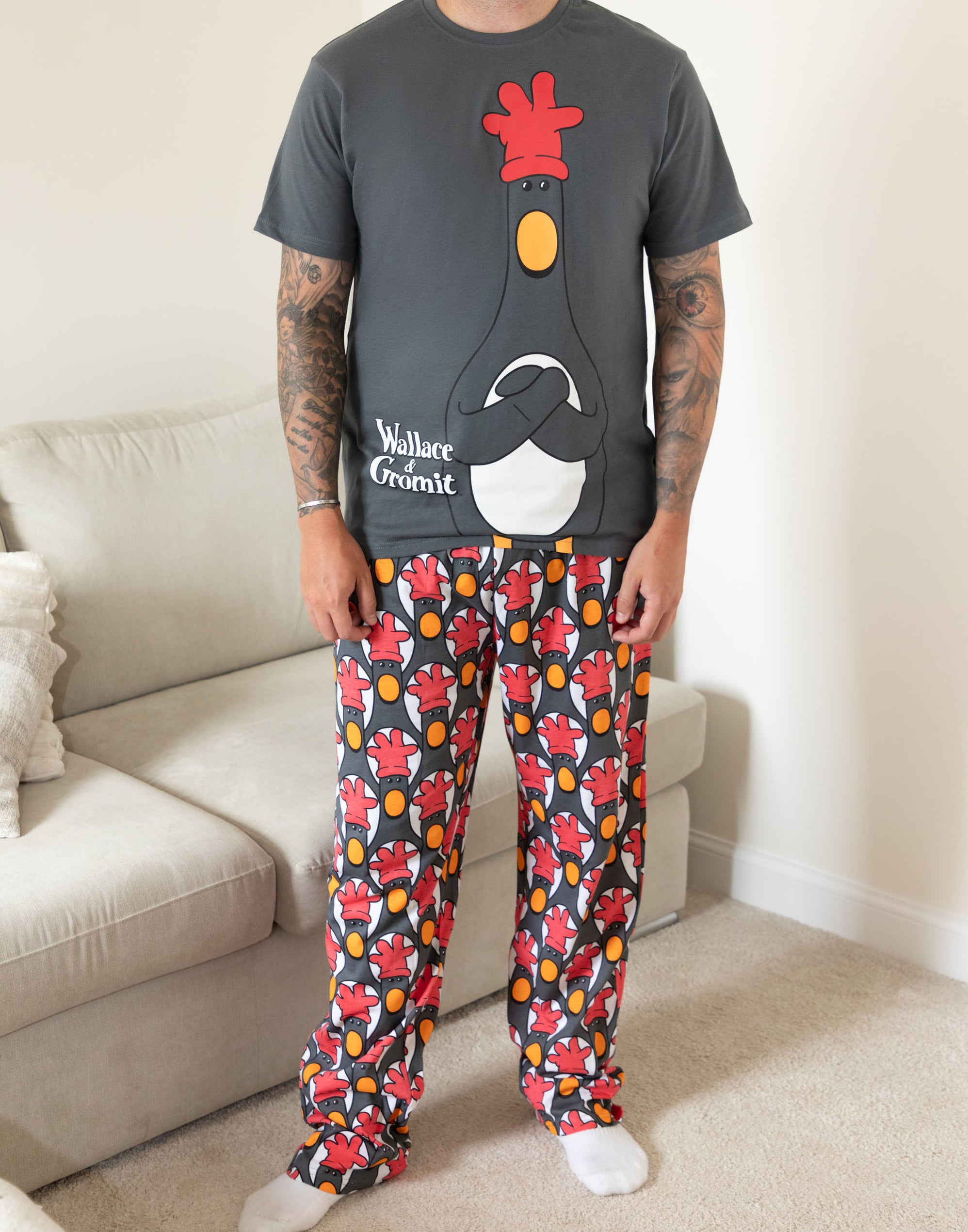 Wallace And Gromit Feathers Mens Short Sleeve Long Leg Pyjamas ...
