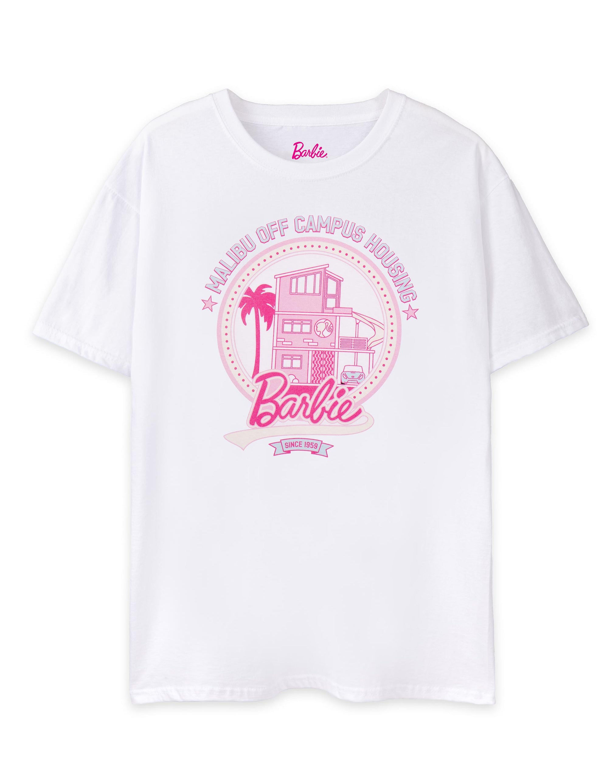 Barbie Womens White Malibu Off Campus Logo Short Sleeved T-Shirt ...