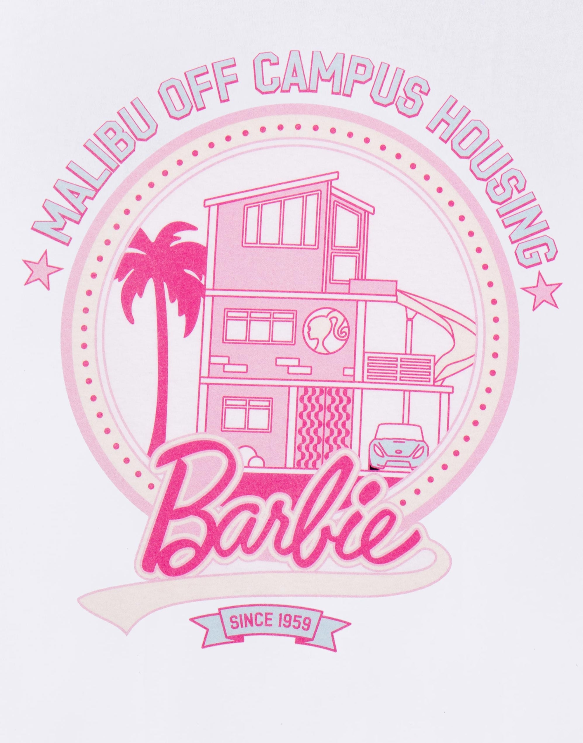 Barbie Womens White Malibu Off Campus Logo Short Sleeved T-Shirt ...