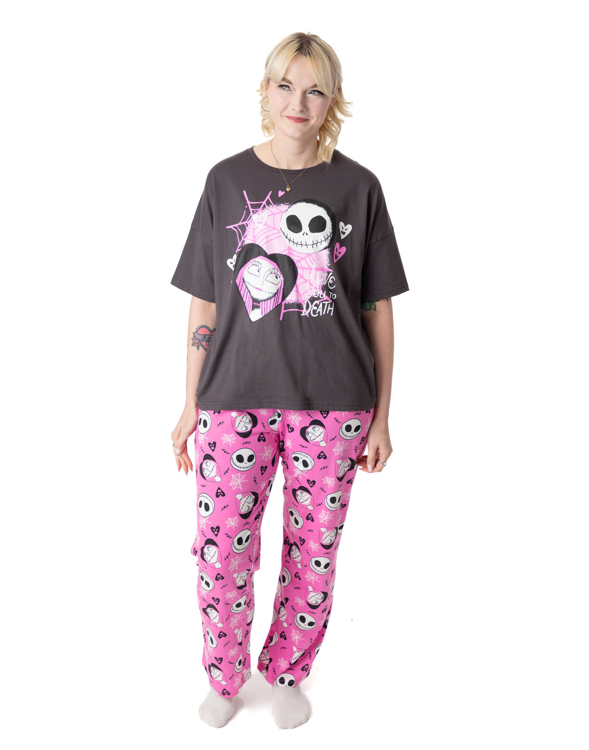 Disney The Nightmare Before Christmas Womens Black & Pink Pyjama Set ...