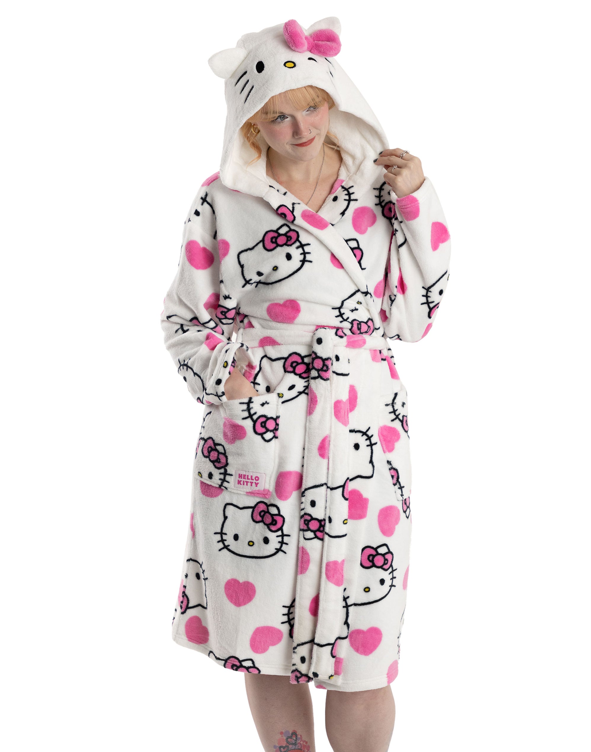 Hello Kitty Character Womens Multicoloured Hooded Bathrobe — Vanilla ...