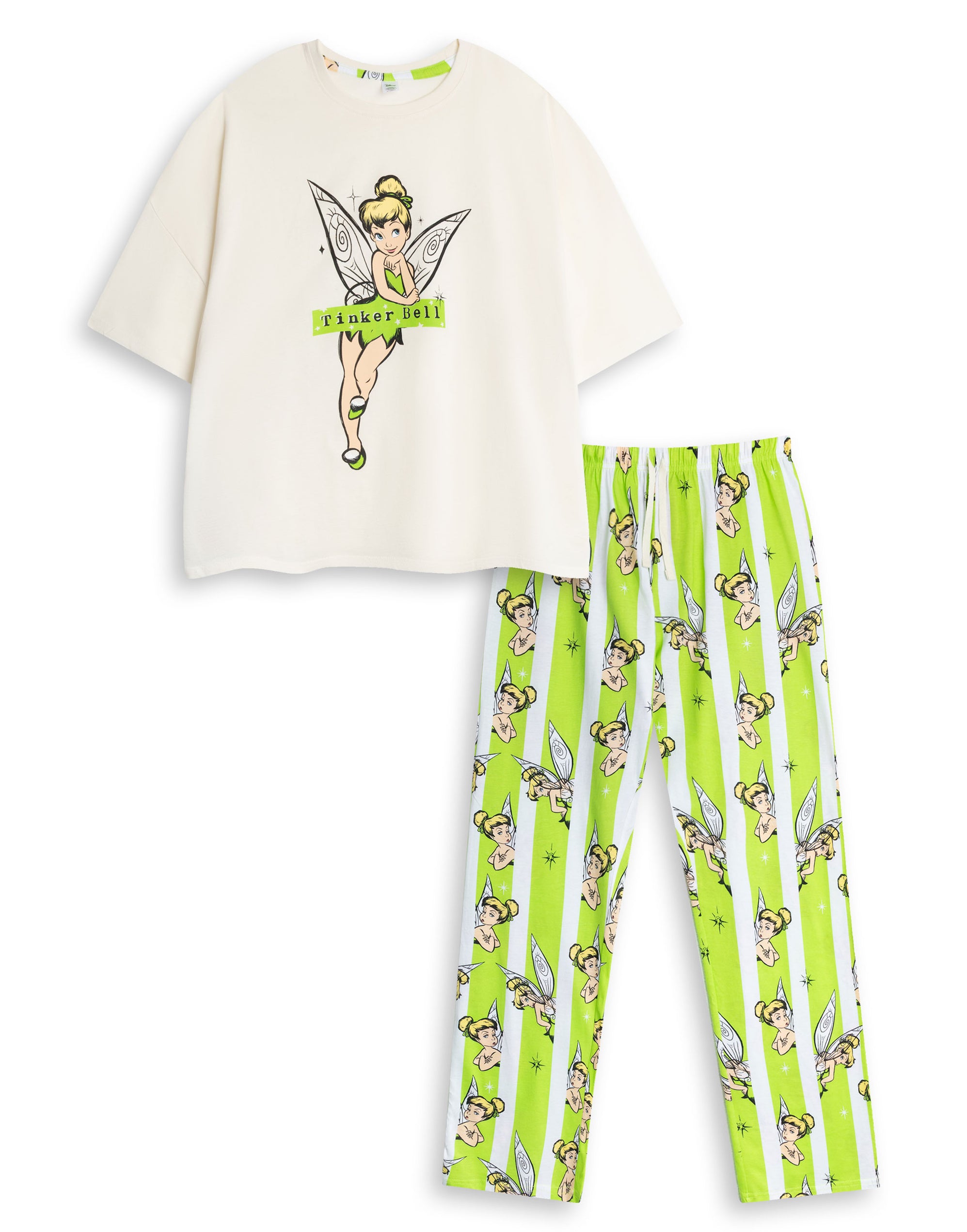 Disney Tinkerbell Womens White Short Sleeve Long Leg Pyjama Set ...
