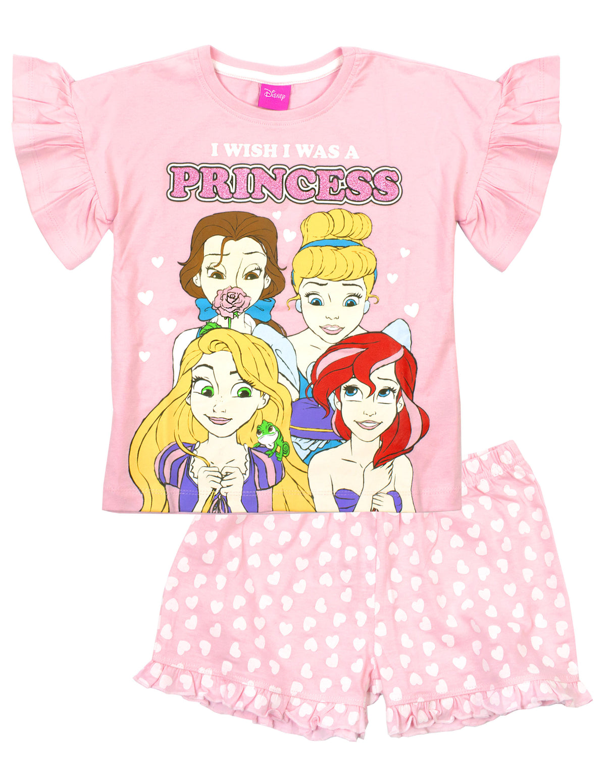 Disney Princesses Girls Pink Short Sleeve Short Leg Pyjama Set ...