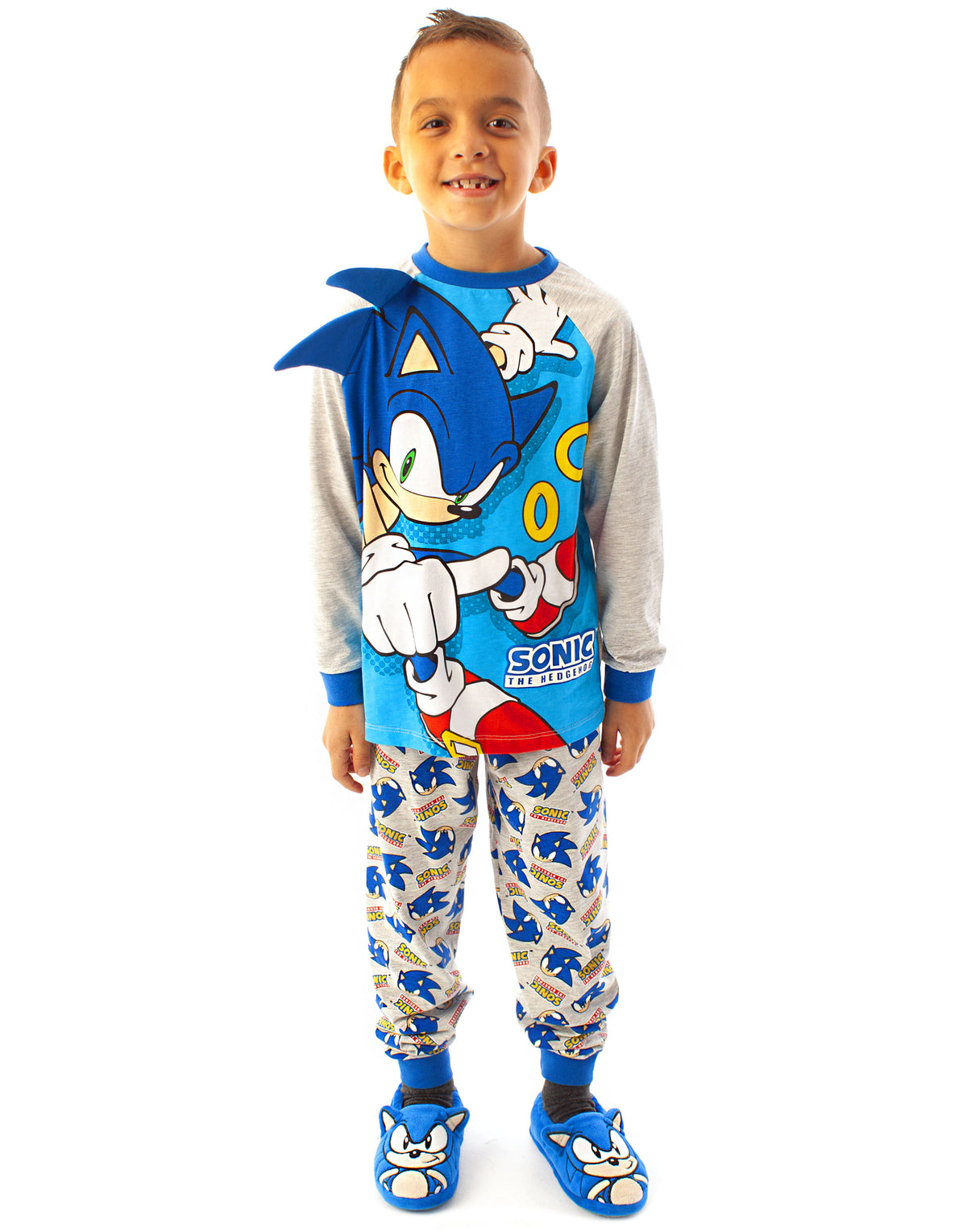 Sonic the Hedgehog 3D Applique Unisex Kids Blue Long Sleeve Long Leg P ...