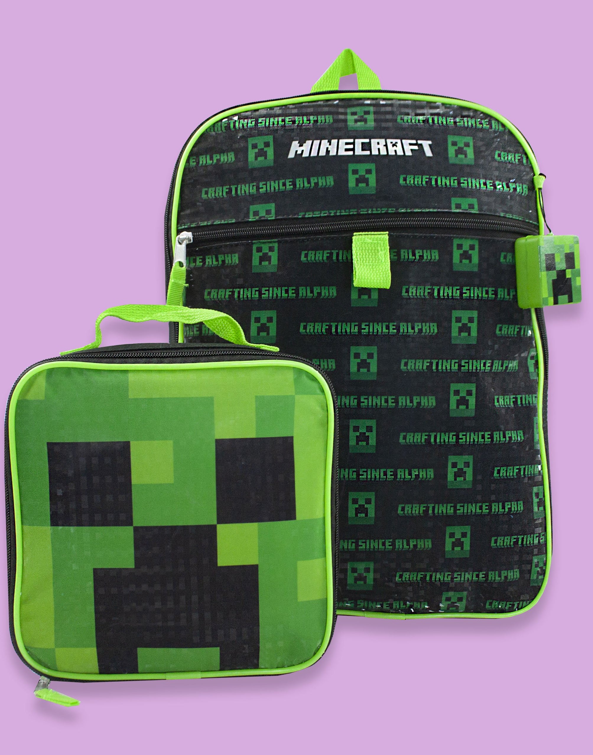 Minecraft Creeper 5 Piece Backpack Set Lunch Box Water Bottle Ice Pack ...
