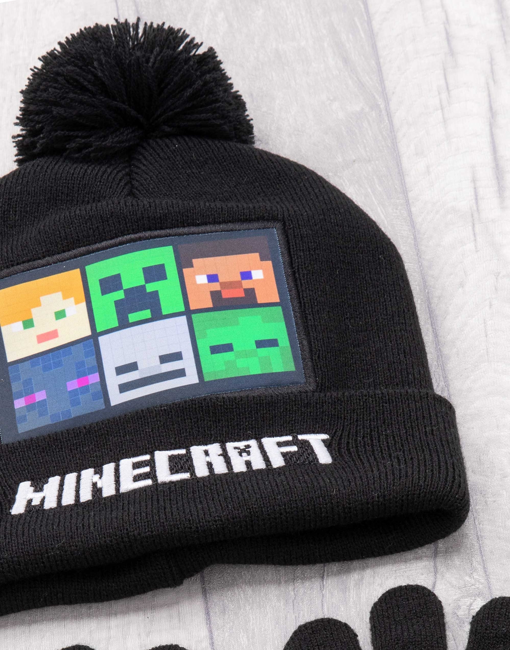 Minecraft Characters Black Beanie , Scarf and Glove Set — Vanilla ...