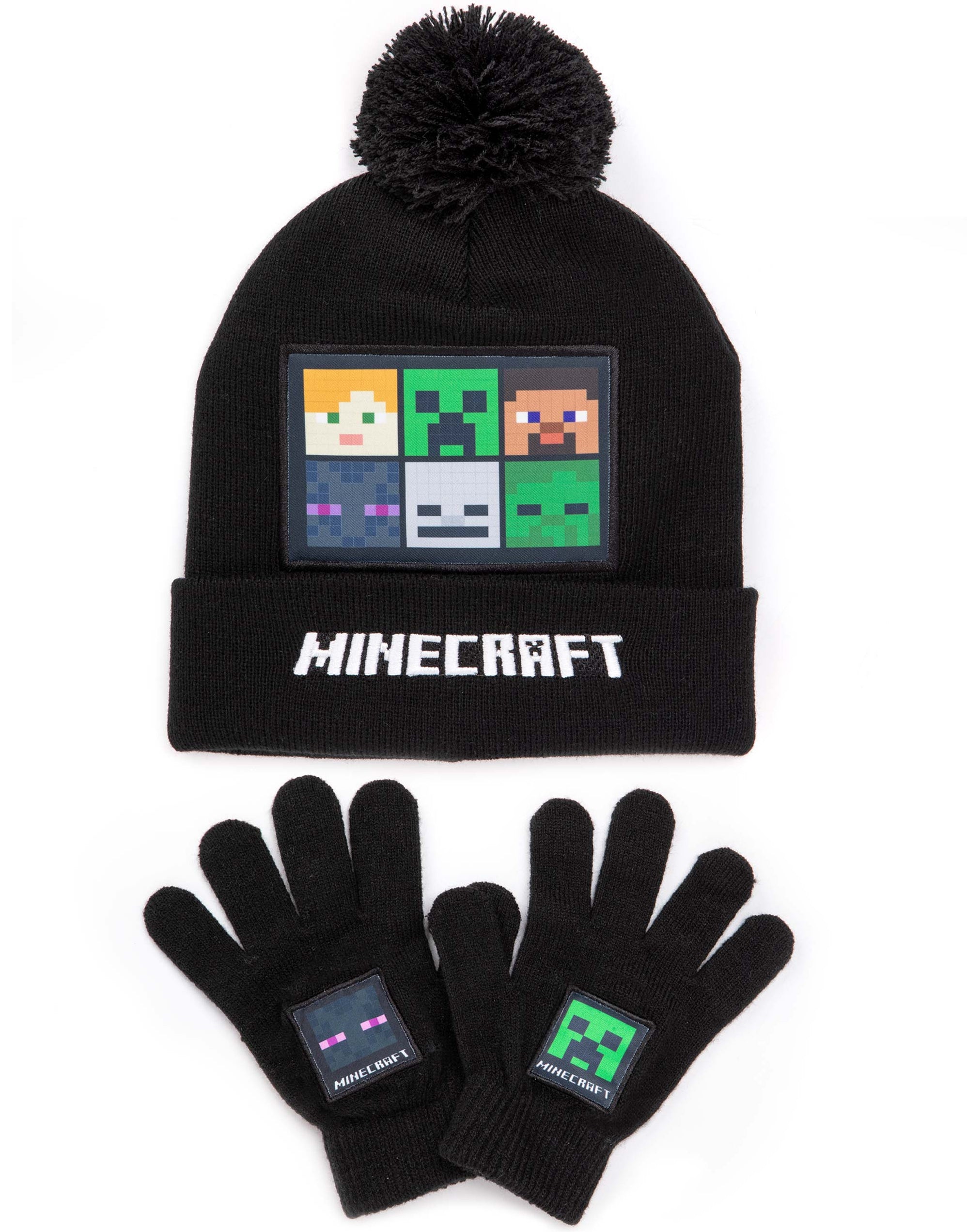 Minecraft Characters Black Beanie , Scarf and Glove Set — Vanilla ...