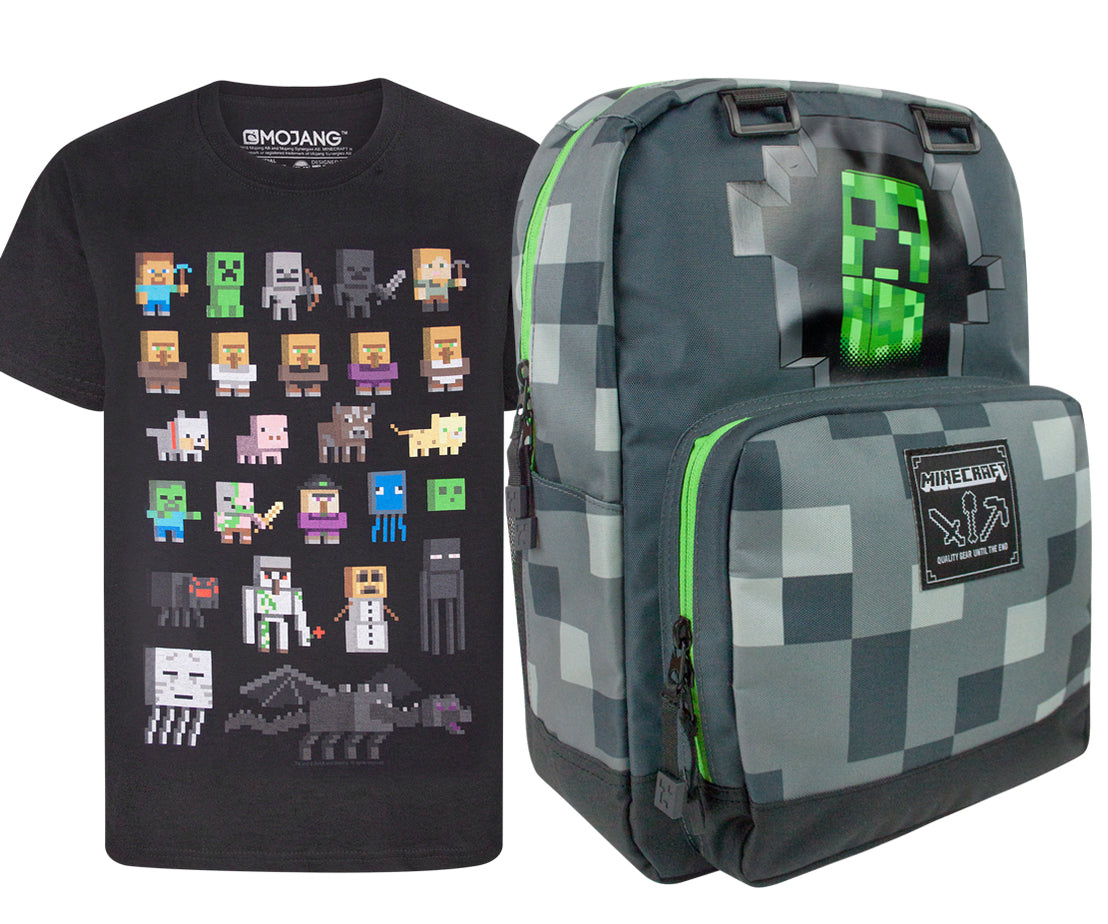 Minecraft Creeper Inside Backpack and Sprites T-Shirt Gift Set Bundle ...