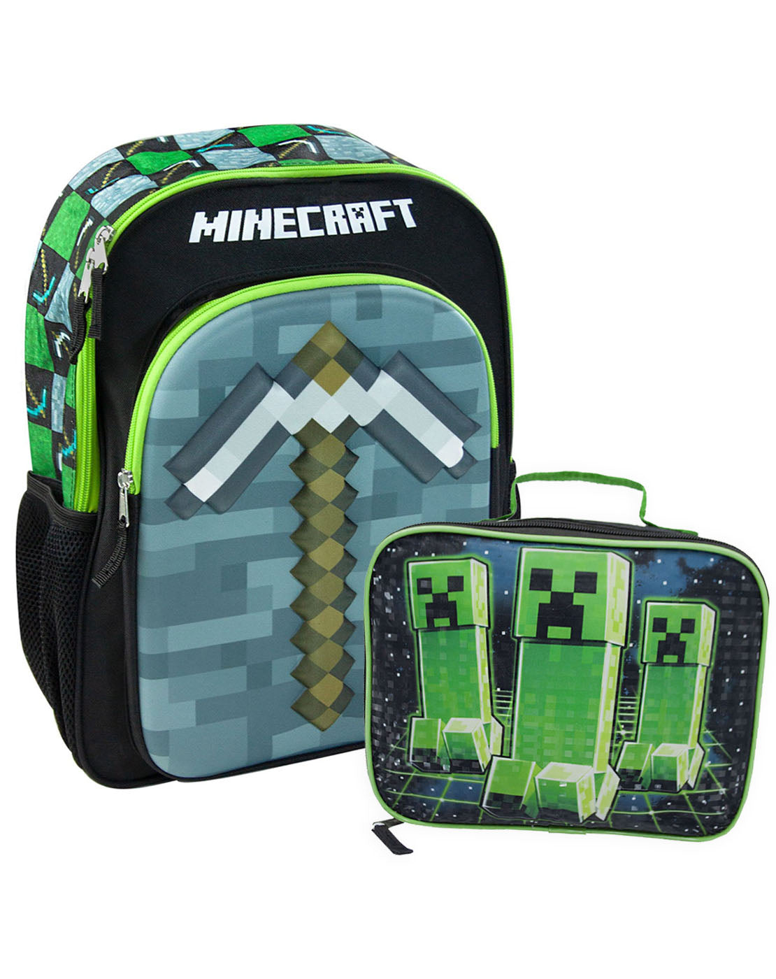 Minecraft 3D Pickaxe Backpack & Creeper Lunch Box Gift Set School Bund ...