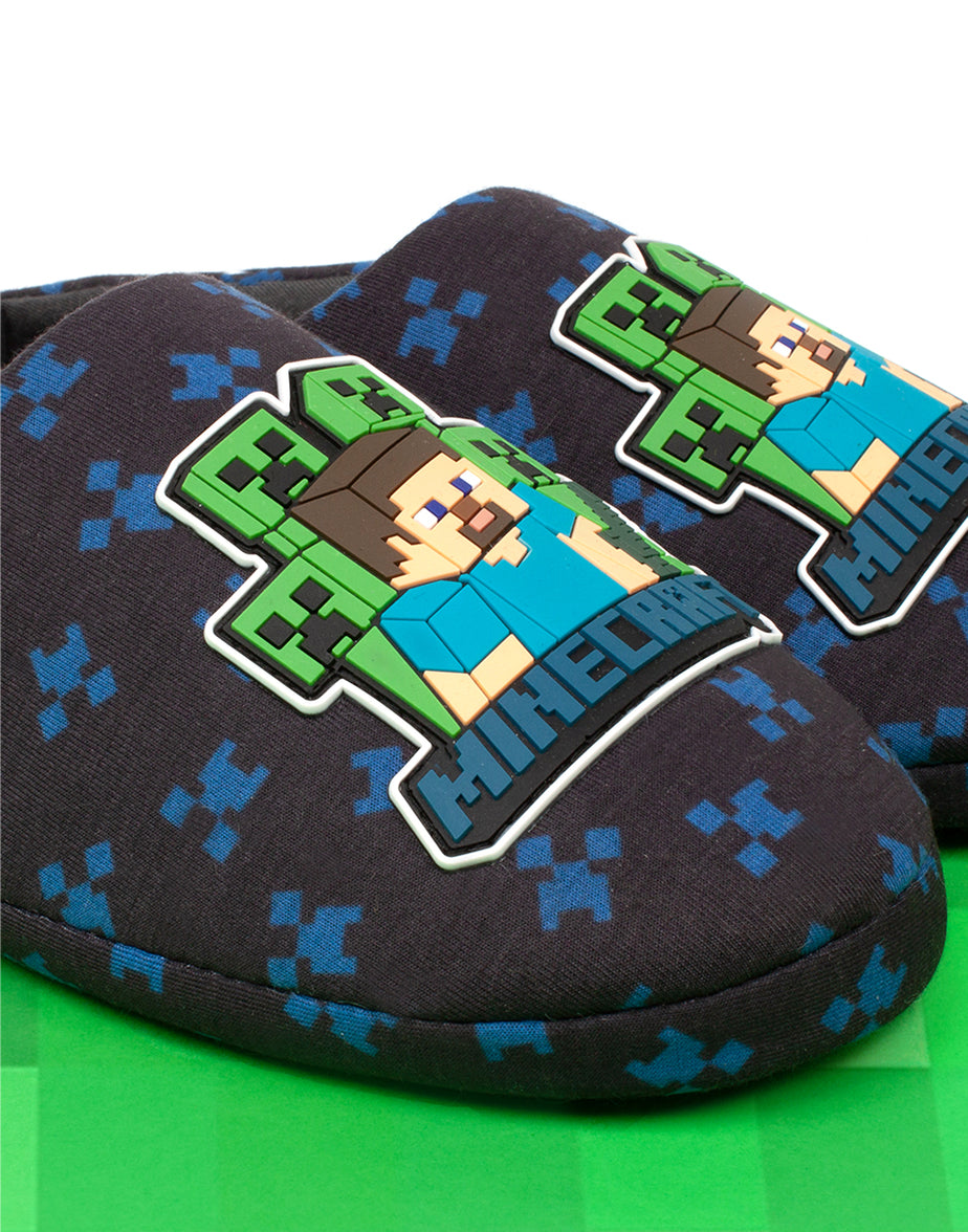 Minecraft Slippers For Boys Surrounded Creeper - Navy — Vanilla Underground