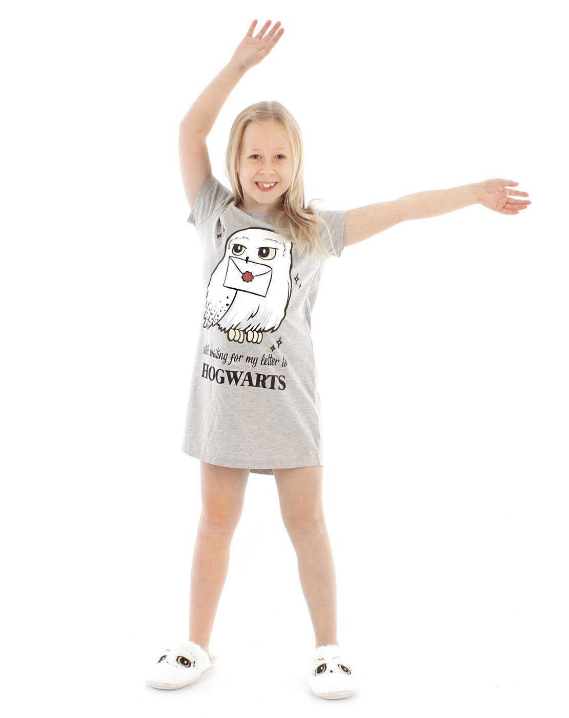 Harry Potter Hedwig Hogwarts Girl's Grey Marl Pyjama Night Dress ...