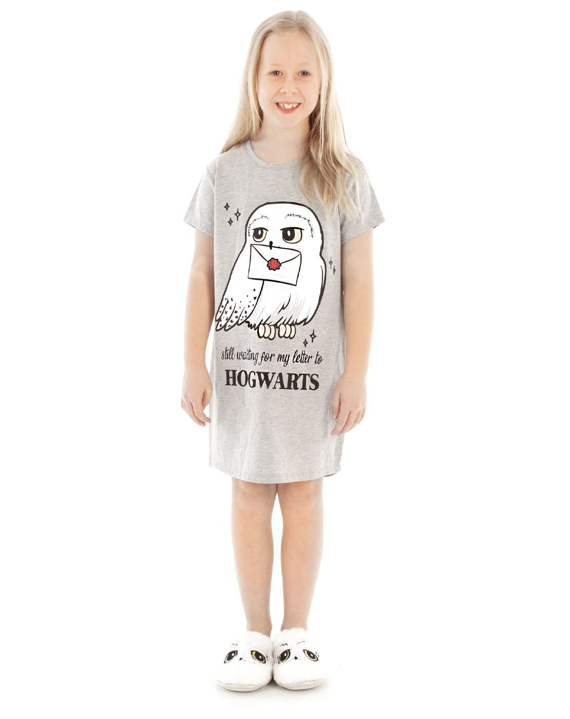 Harry Potter Hedwig Hogwarts Girl's Grey Marl Pyjama Night Dress ...