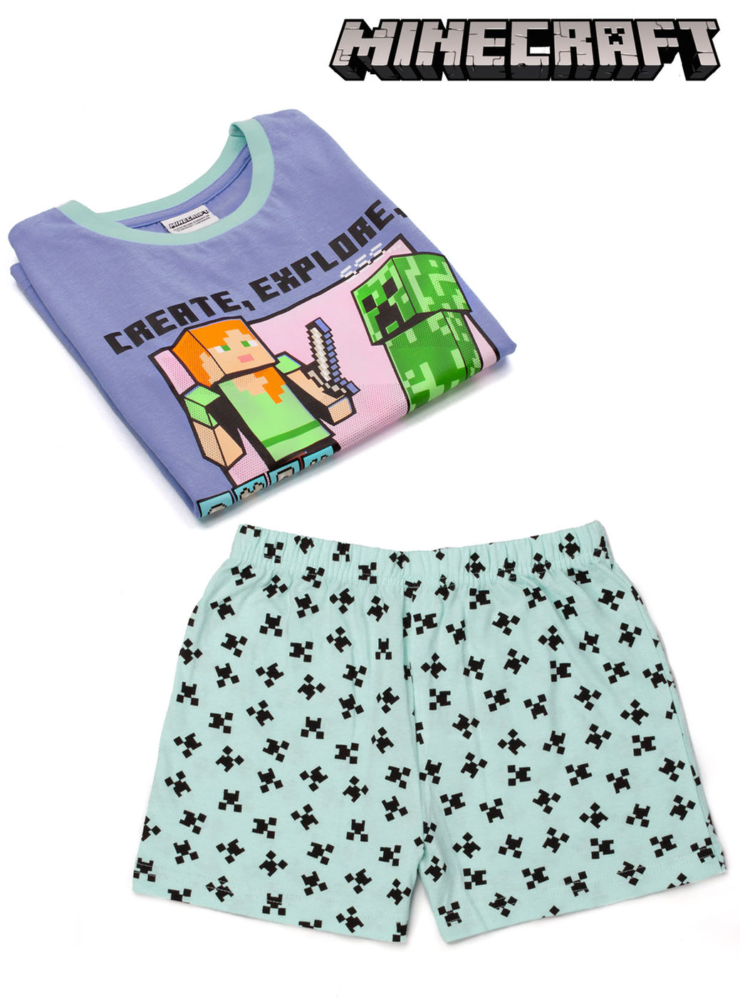 Minecraft Pyjamas Girls Long OR Short Bottom Options Kids Gamer PJs ...