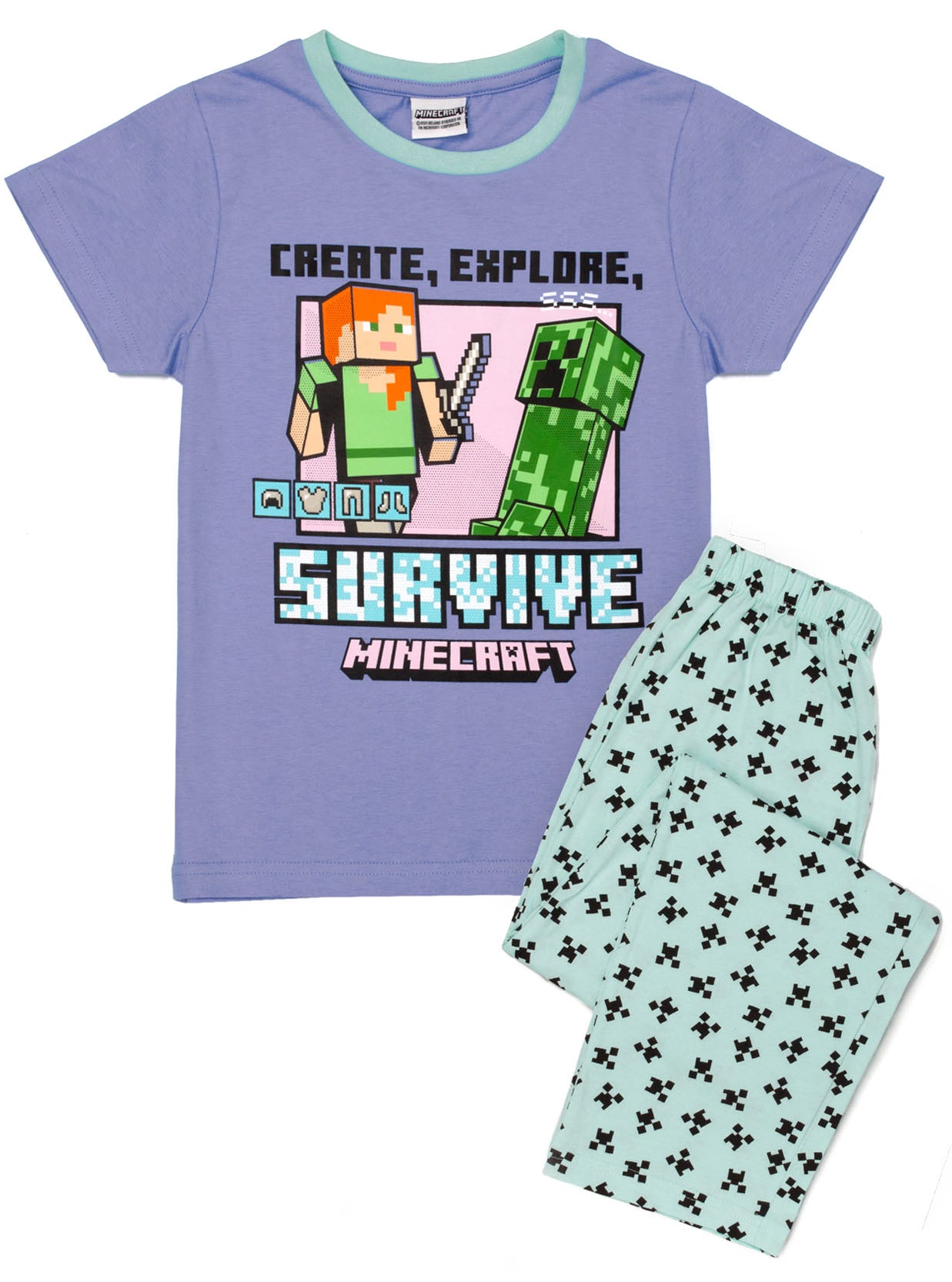 Minecraft Pyjamas Girls Long OR Short Bottom Options Kids Gamer PJs ...