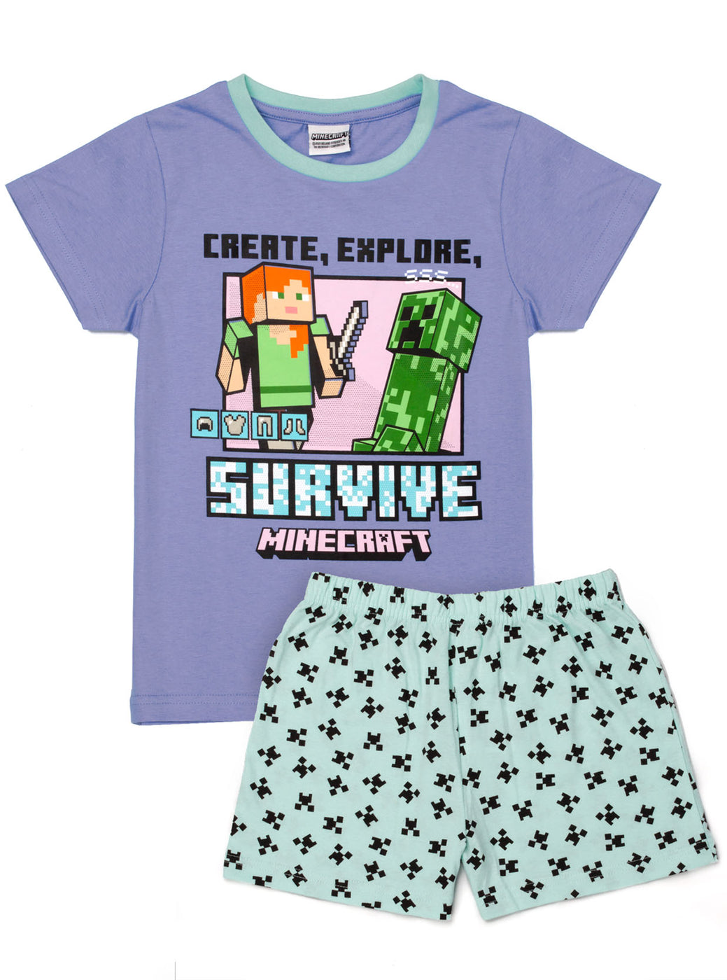 Minecraft Pyjamas Girls Long OR Short Bottom Options Kids Gamer PJs ...