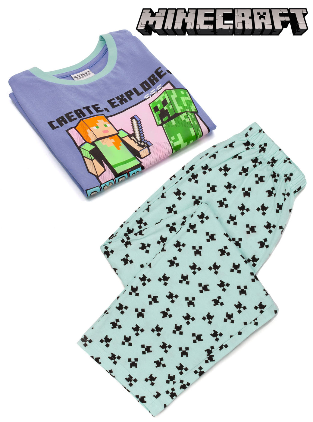 Minecraft Pyjamas Girls Long OR Short Bottom Options Kids Gamer PJs ...
