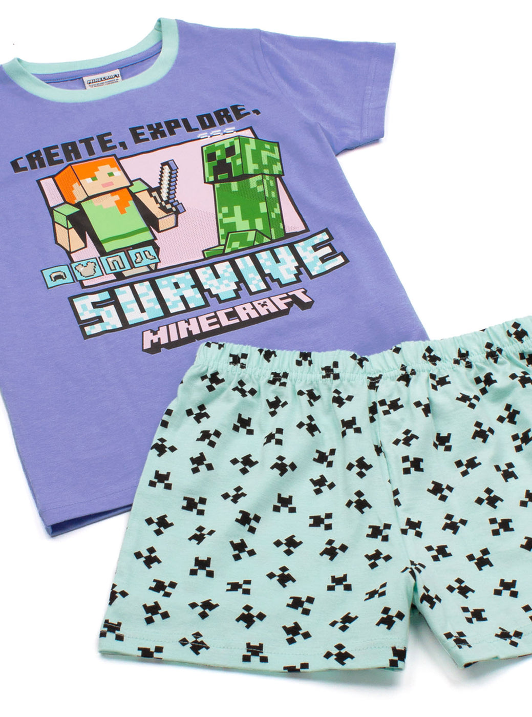 Minecraft Pyjamas Girls Long OR Short Bottom Options Kids Gamer PJs ...
