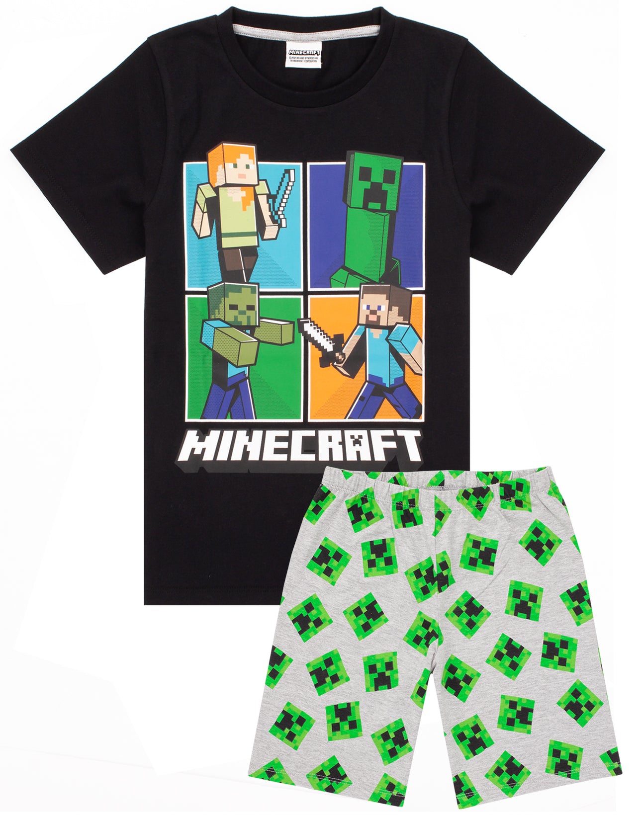 Minecraft Boys Pyjamas Set Top And Shorts Kids Gamer - Multicoloured ...