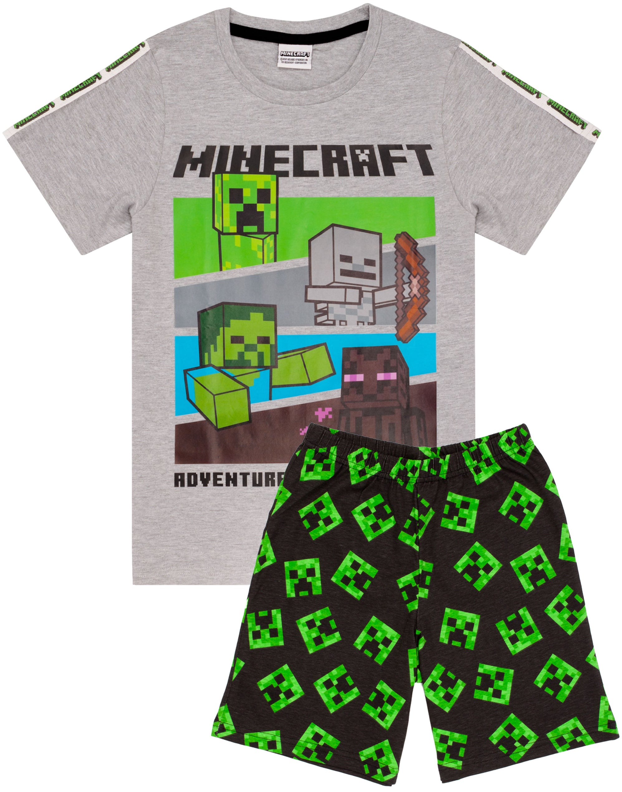 Minecraft Boys Pyjamas Set Top And Shorts Kids Gamer - Grey — Vanilla ...