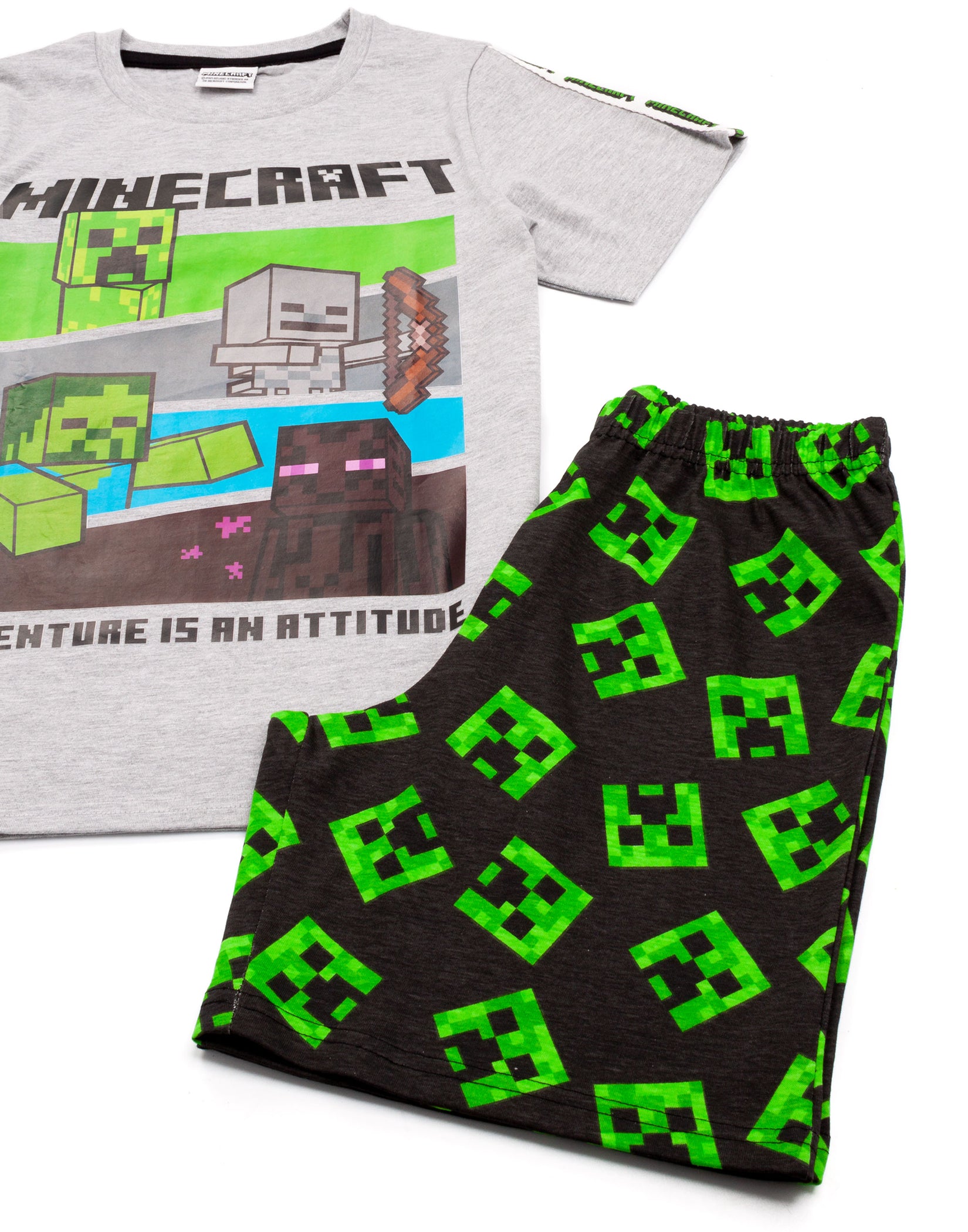 Minecraft Boys Pyjamas Set Top And Shorts Kids Gamer - Grey — Vanilla ...