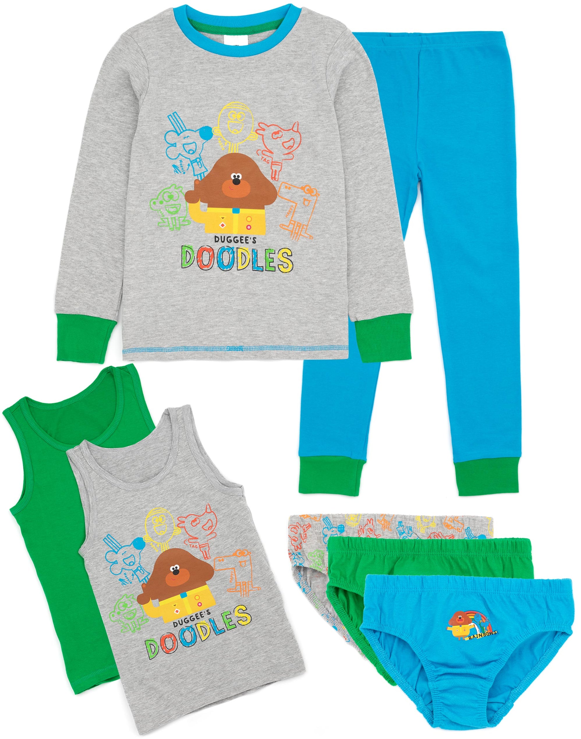Hey Duggee 7 Piece Pyjamas Set Kids T-Shirt Leggings Vests Underwear P ...