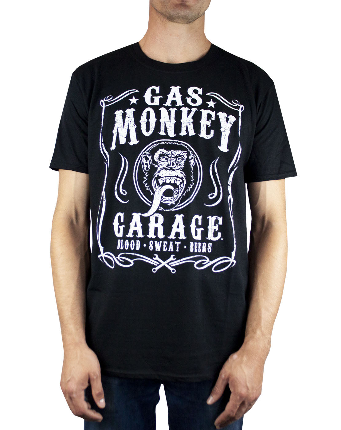 Gas Monkey Fast N' Loud Blood Sweat Beers Sparkplugs Logo Men's T-Shir ...