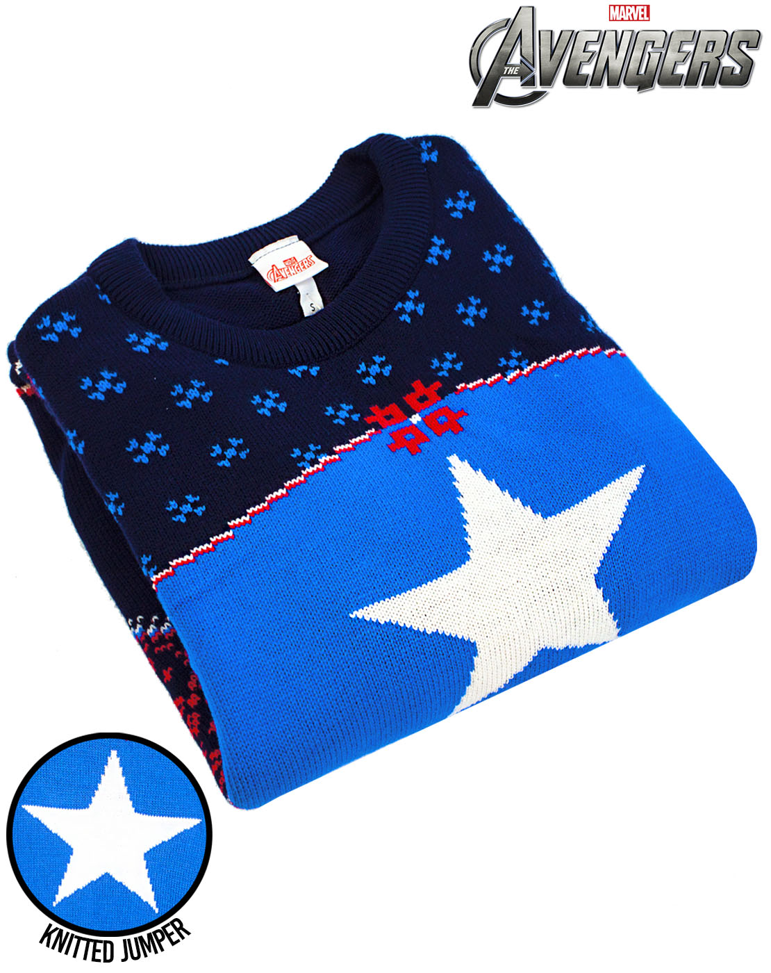Marvel Captain America Adults Shield Blue/Red Knitted Christmas Jumper ...