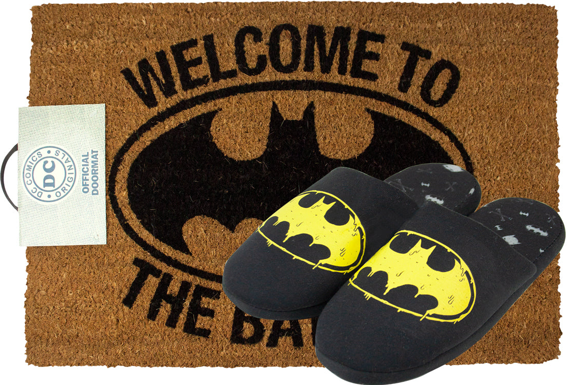 Batman Logo Slippers and Door Mat Gift Set Bundle — Vanilla Underground