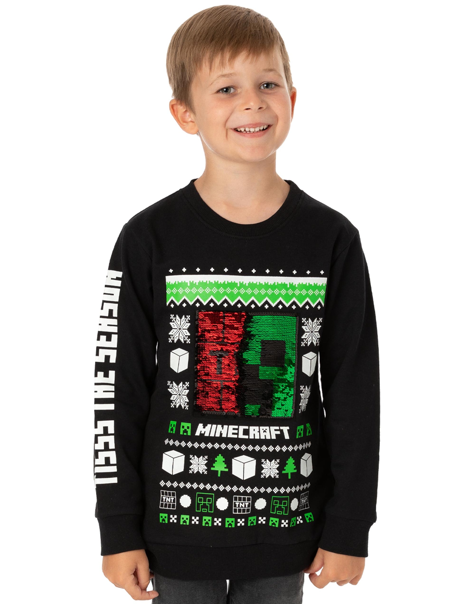 Minecraft Creeper Sequin Kids Christmas Jumper — Vanilla Underground